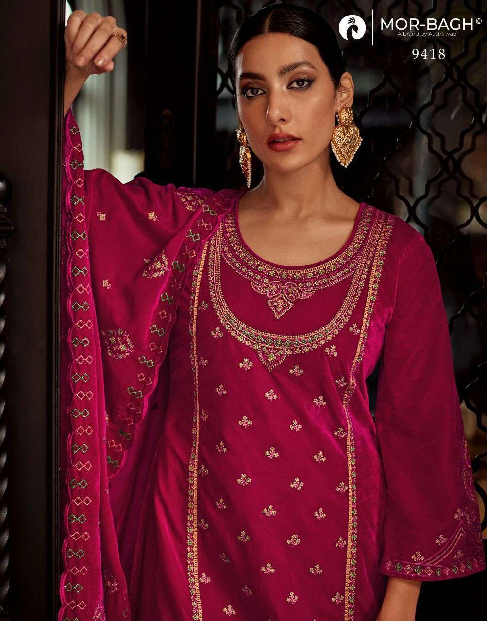 AAshirwad Creation Mor Bagh Eman Velvet with fancy Embroidery work ...