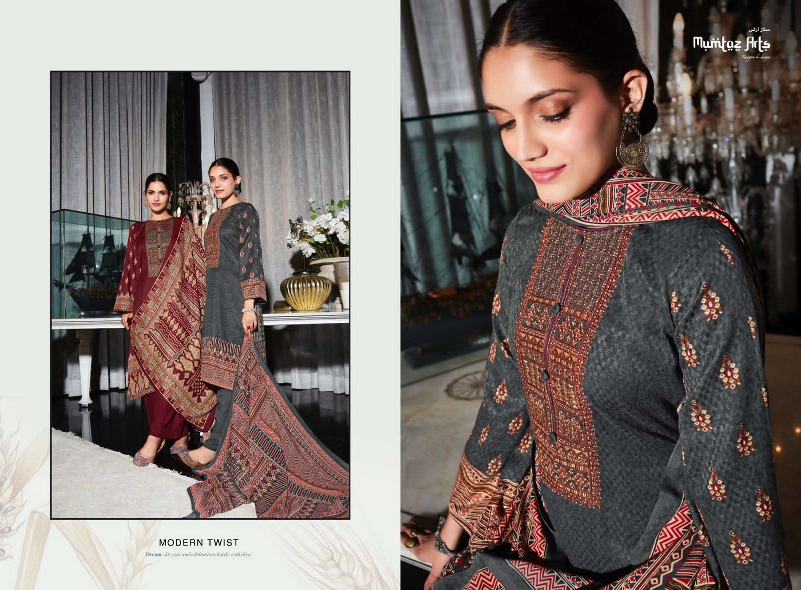 Mumtaz Arts Mehr Twill Pashmina silk with Embroidery work pakistani ...