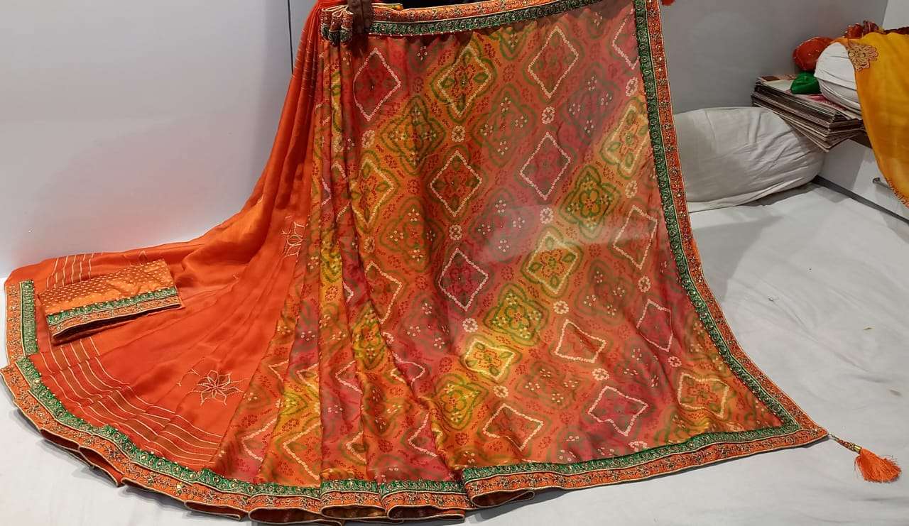 TRADITIONAL BANDHANI HALF 2 Chiffon With Embroidery work Designer Saree ...
