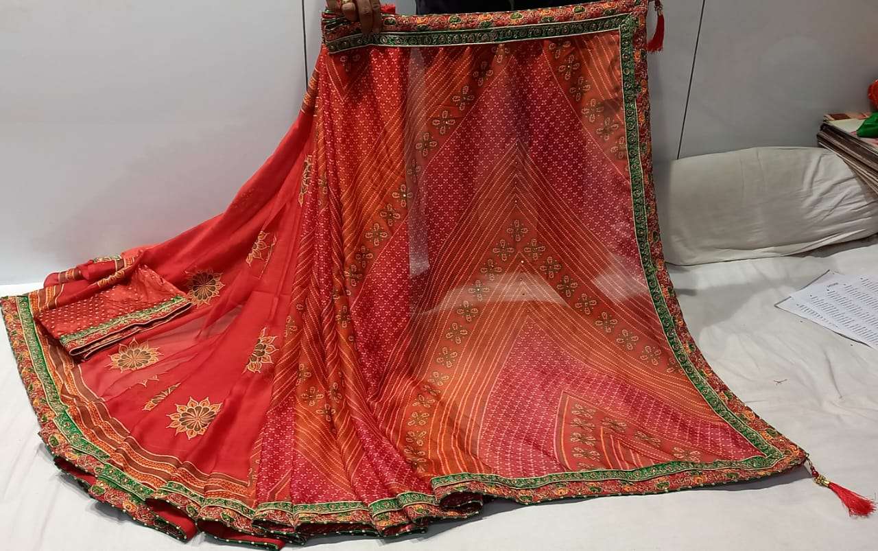TRADITIONAL BANDHANI HALF 2 Chiffon With Embroidery work Designer Saree ...