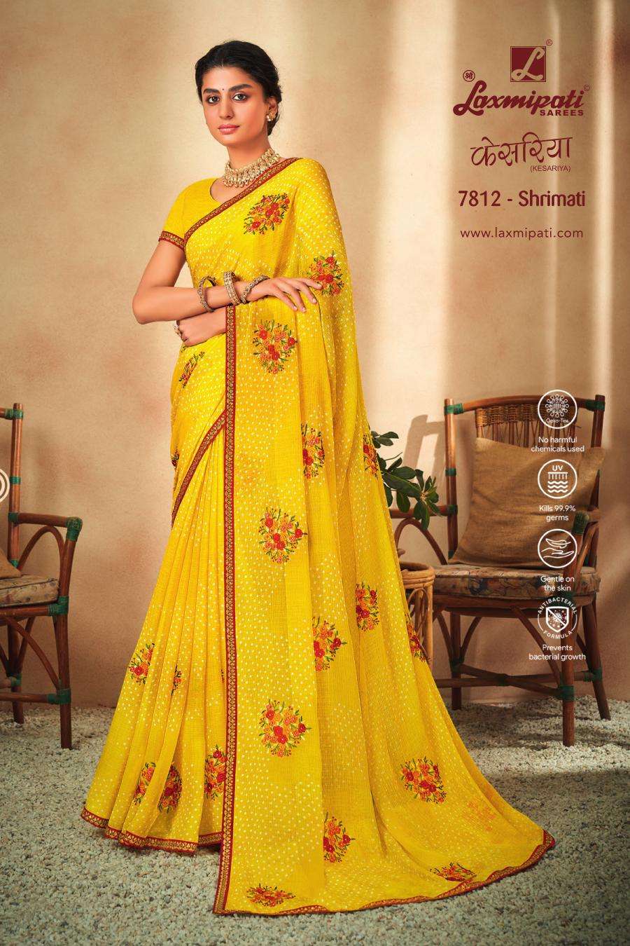 LAXMIPATI SAREES KESARIYA LATEST CHIFFON SAREES PARTY WEAR COLLECTION ...