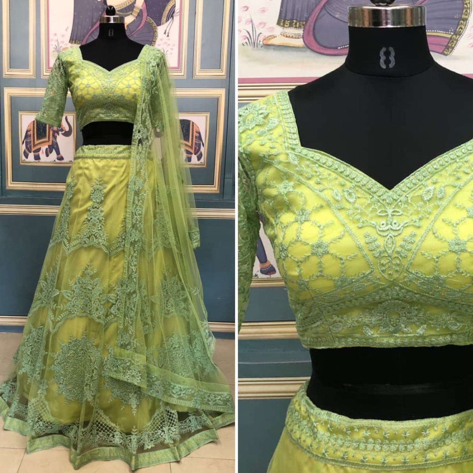Lime Green color Net with fancy lehenga choli wholesale rate