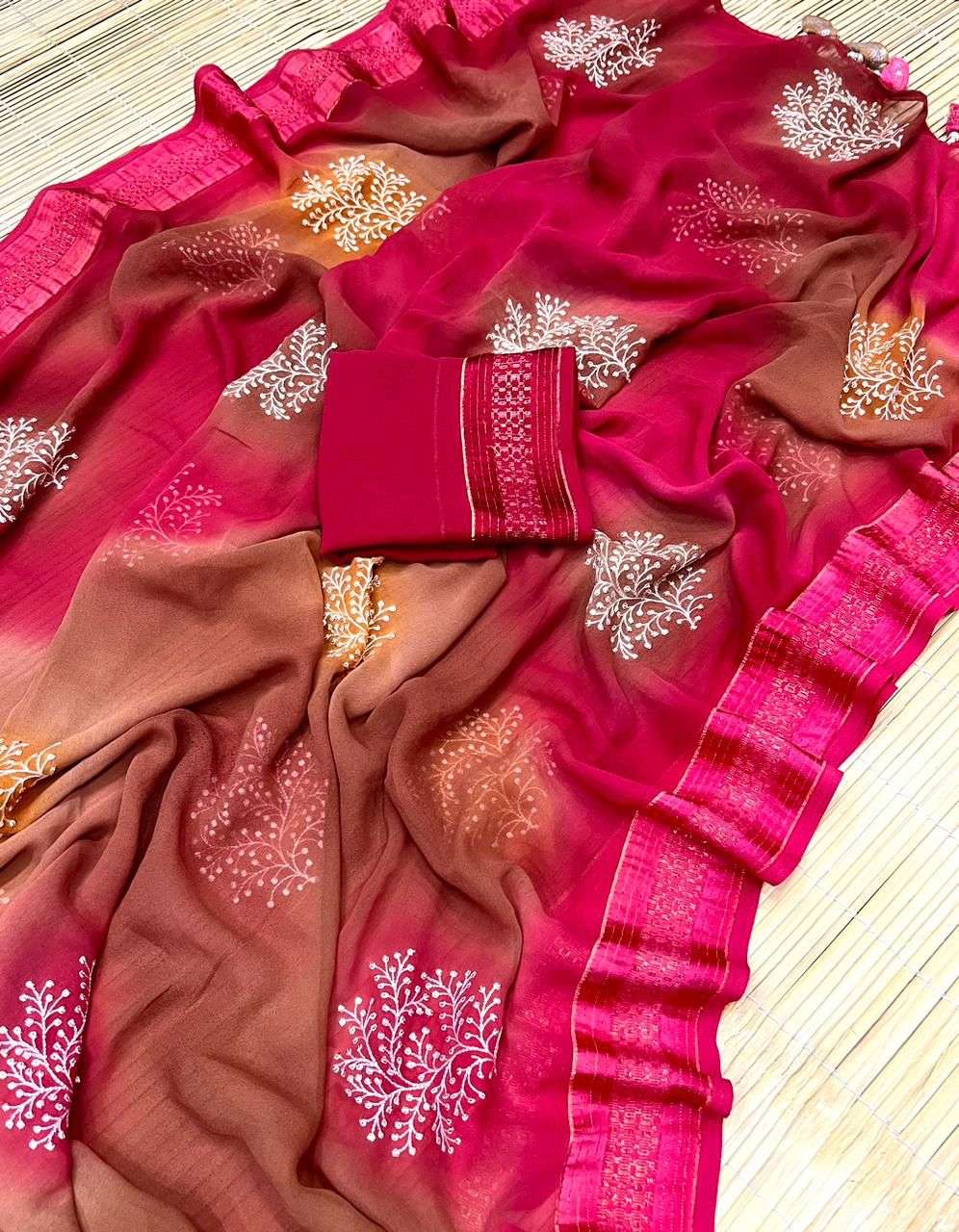 Panchi georgette with Printed embroidery sequence work BOrder saree ...