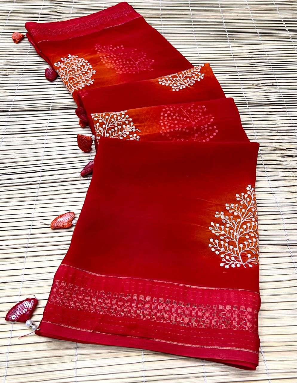 Panchi georgette with Printed embroidery sequence work BOrder saree ...