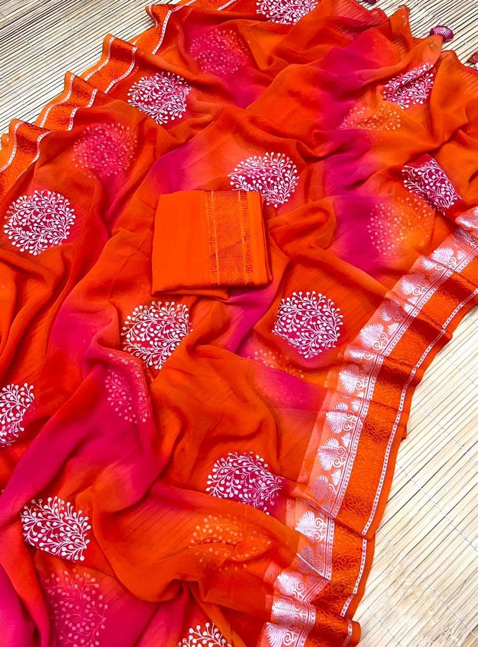 Panchi georgette with Printed embroidery sequence work BOrder saree ...