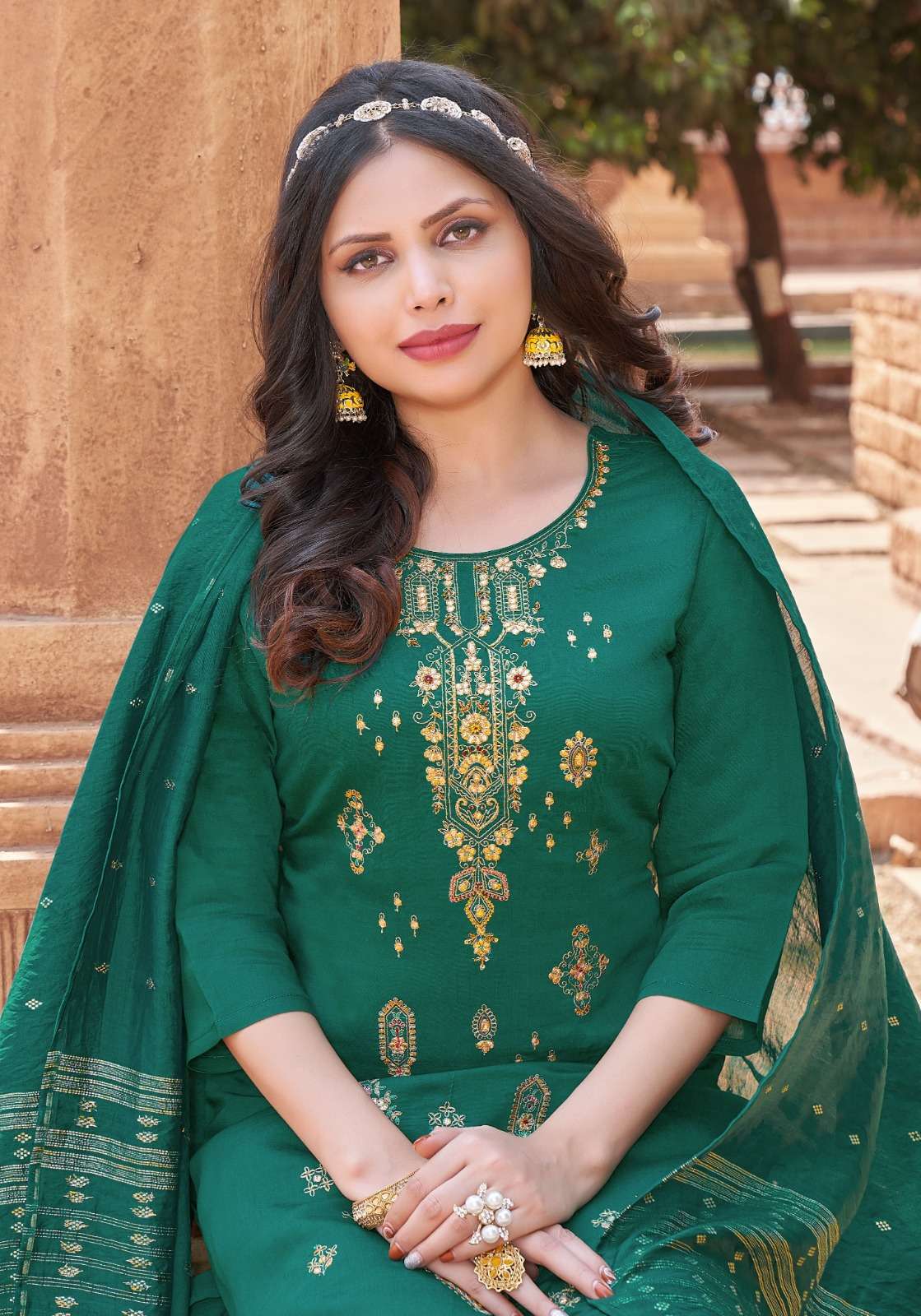 Pink Mirror Tiara Viscose Silk with fancy Work readymade suits ...