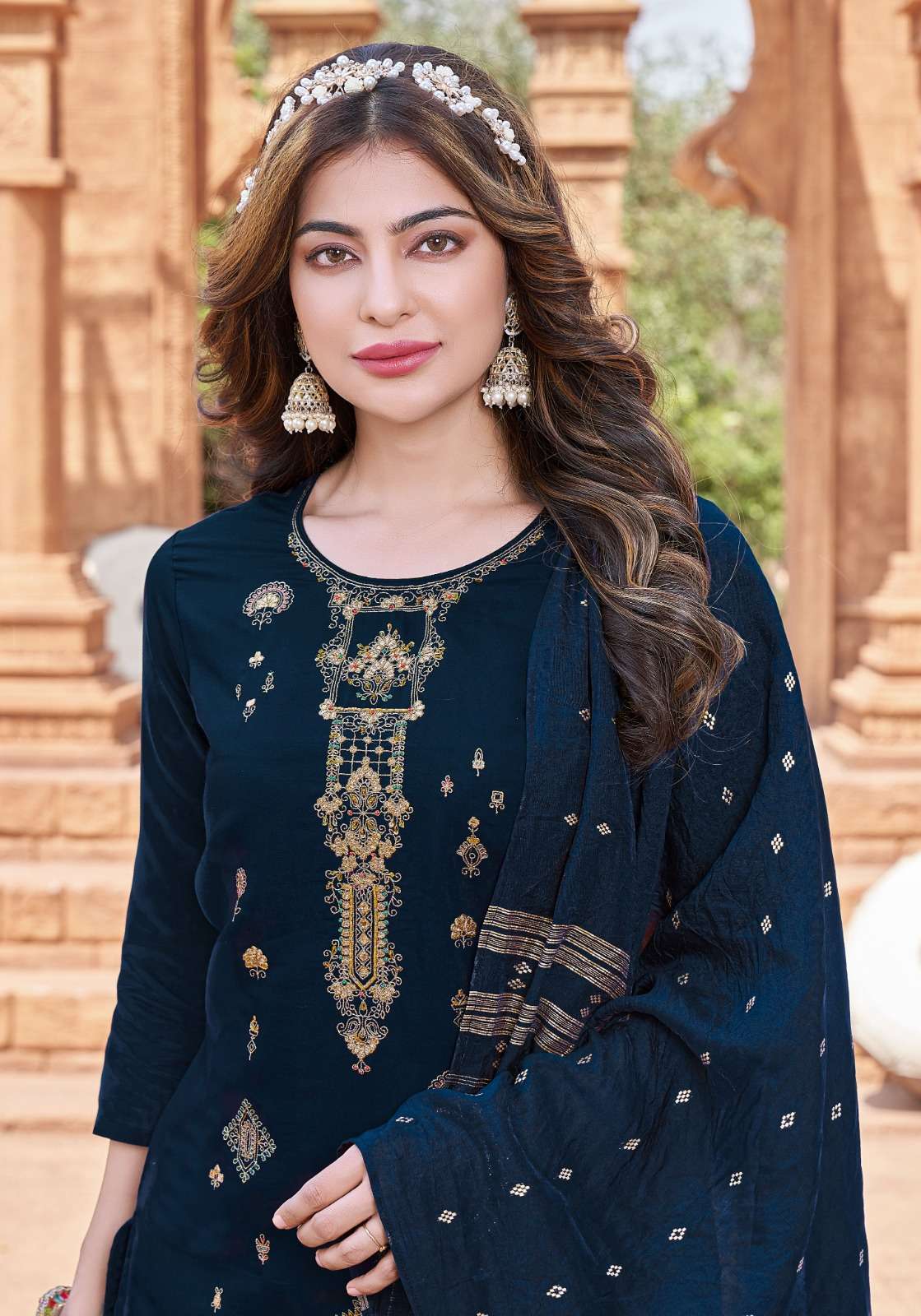 Pink Mirror Tiara Viscose Silk with fancy Work readymade suits ...