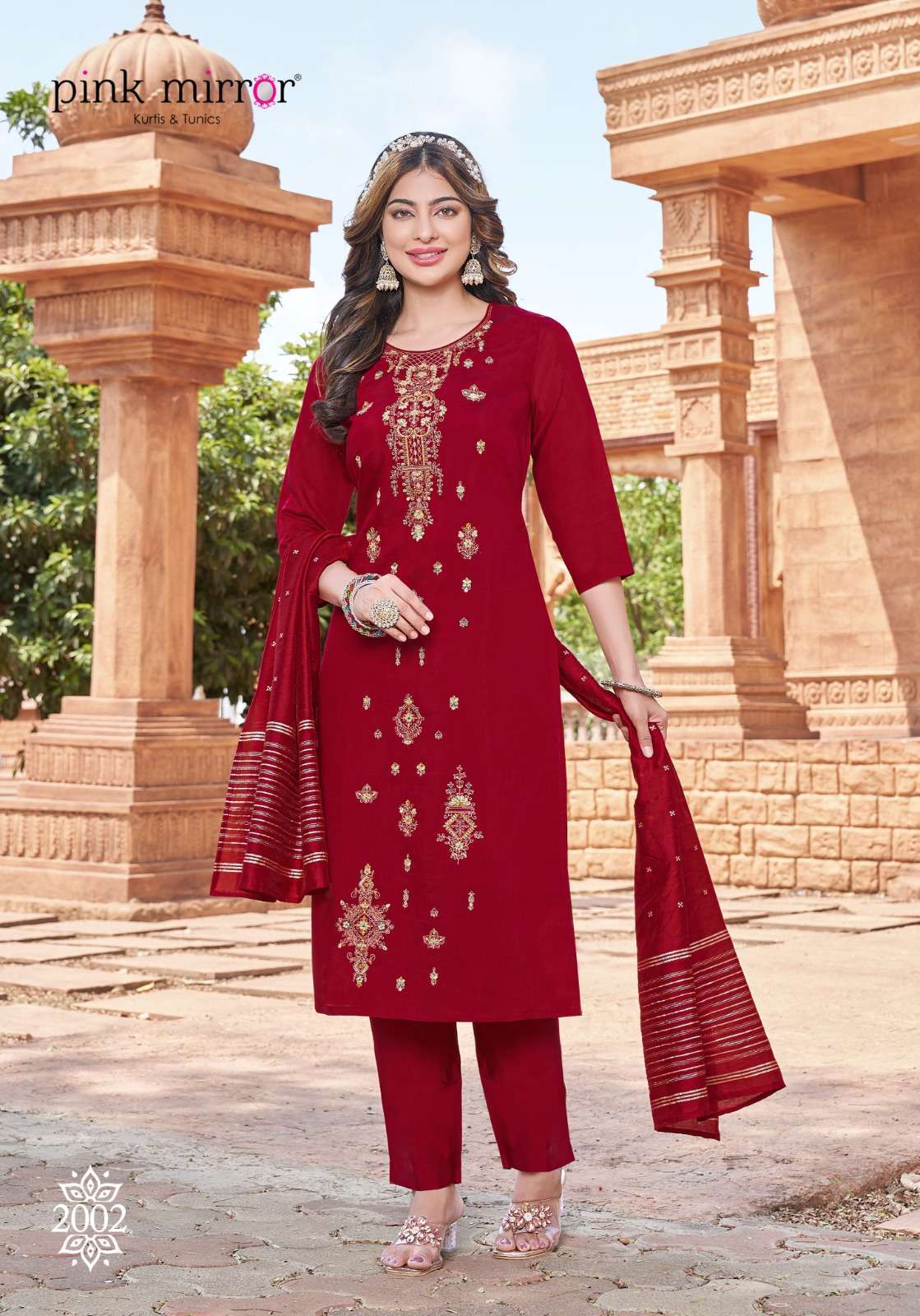 Pink Mirror Tiara Viscose Silk with fancy Work readymade suits ...