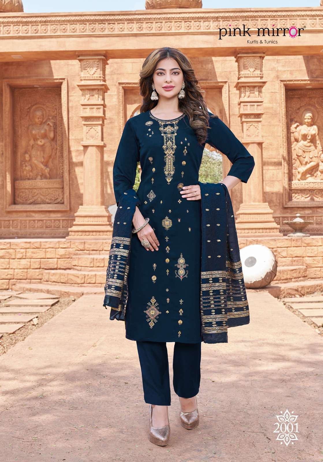 Pink Mirror Tiara Viscose Silk with fancy Work readymade suits ...