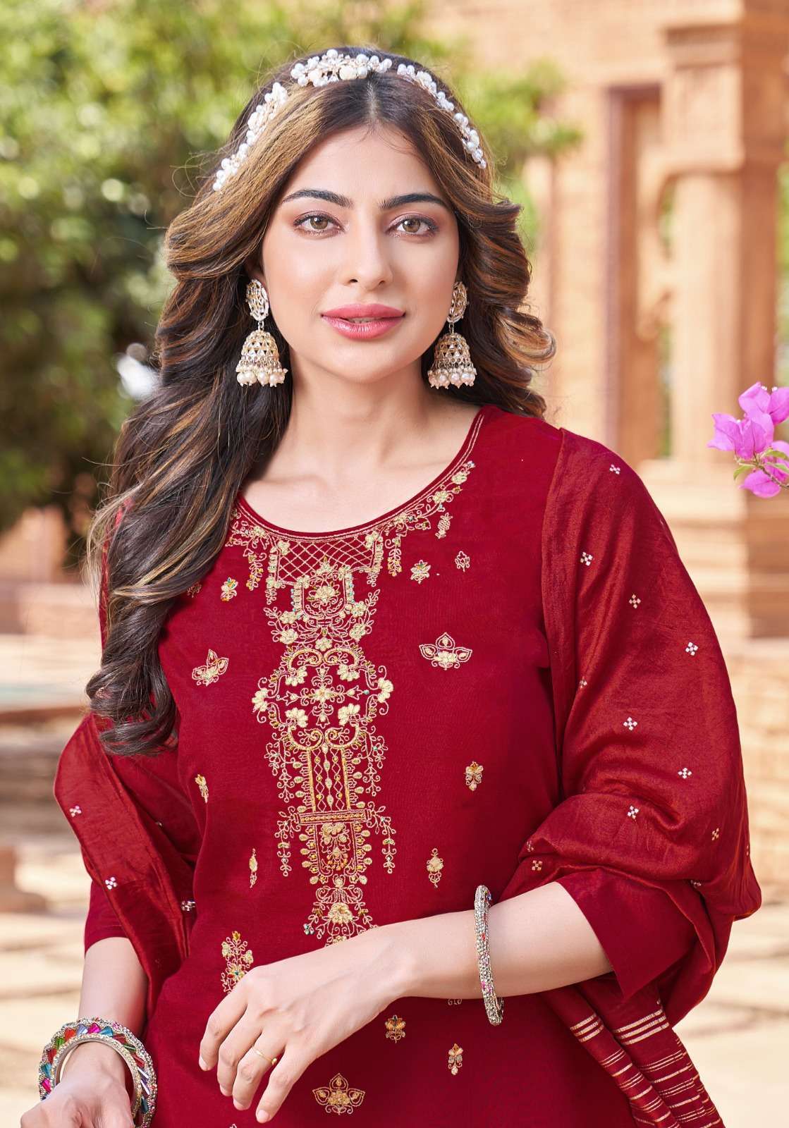 Pink Mirror Tiara Viscose Silk with fancy Work readymade suits ...