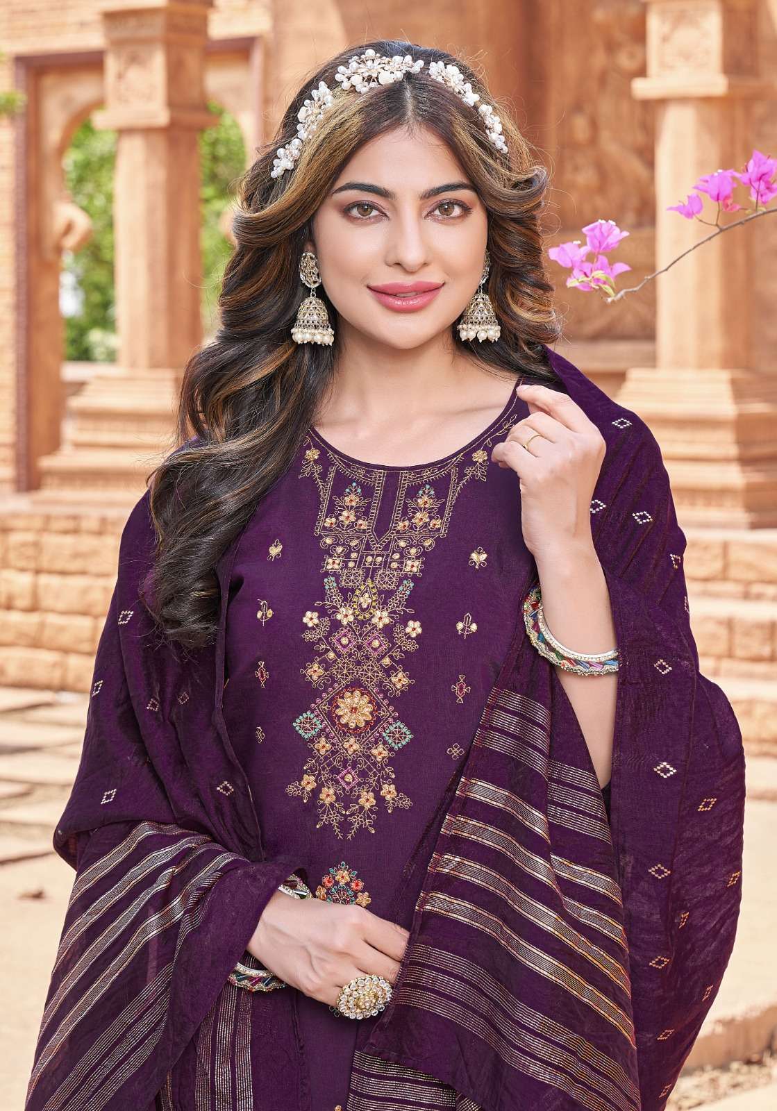 Pink Mirror Tiara Viscose Silk with fancy Work readymade suits ...