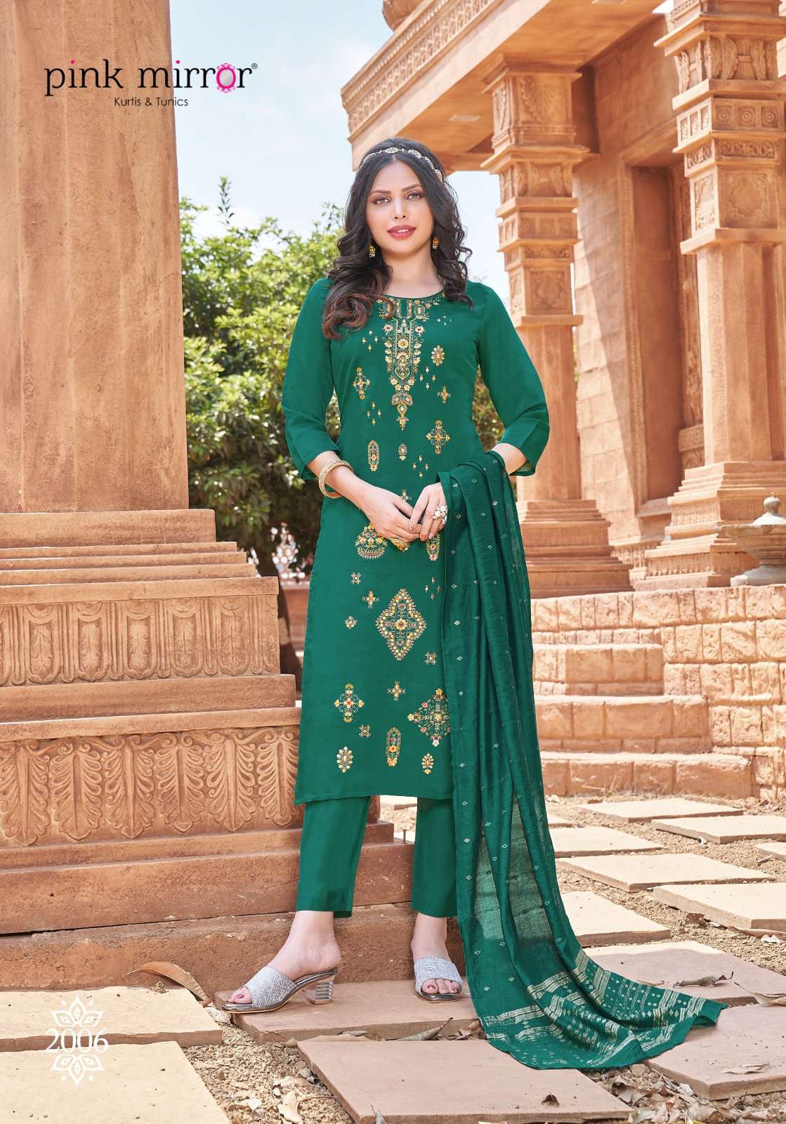 Pink Mirror Tiara Viscose Silk with fancy Work readymade suits ...