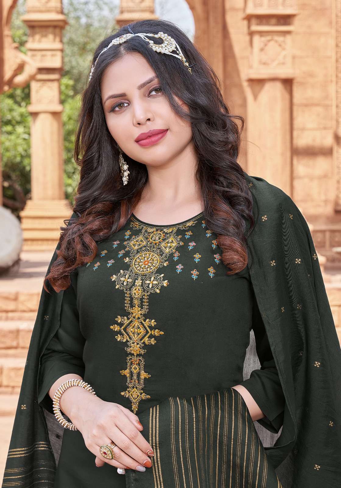 Pink Mirror Tiara Viscose Silk with fancy Work readymade suits ...