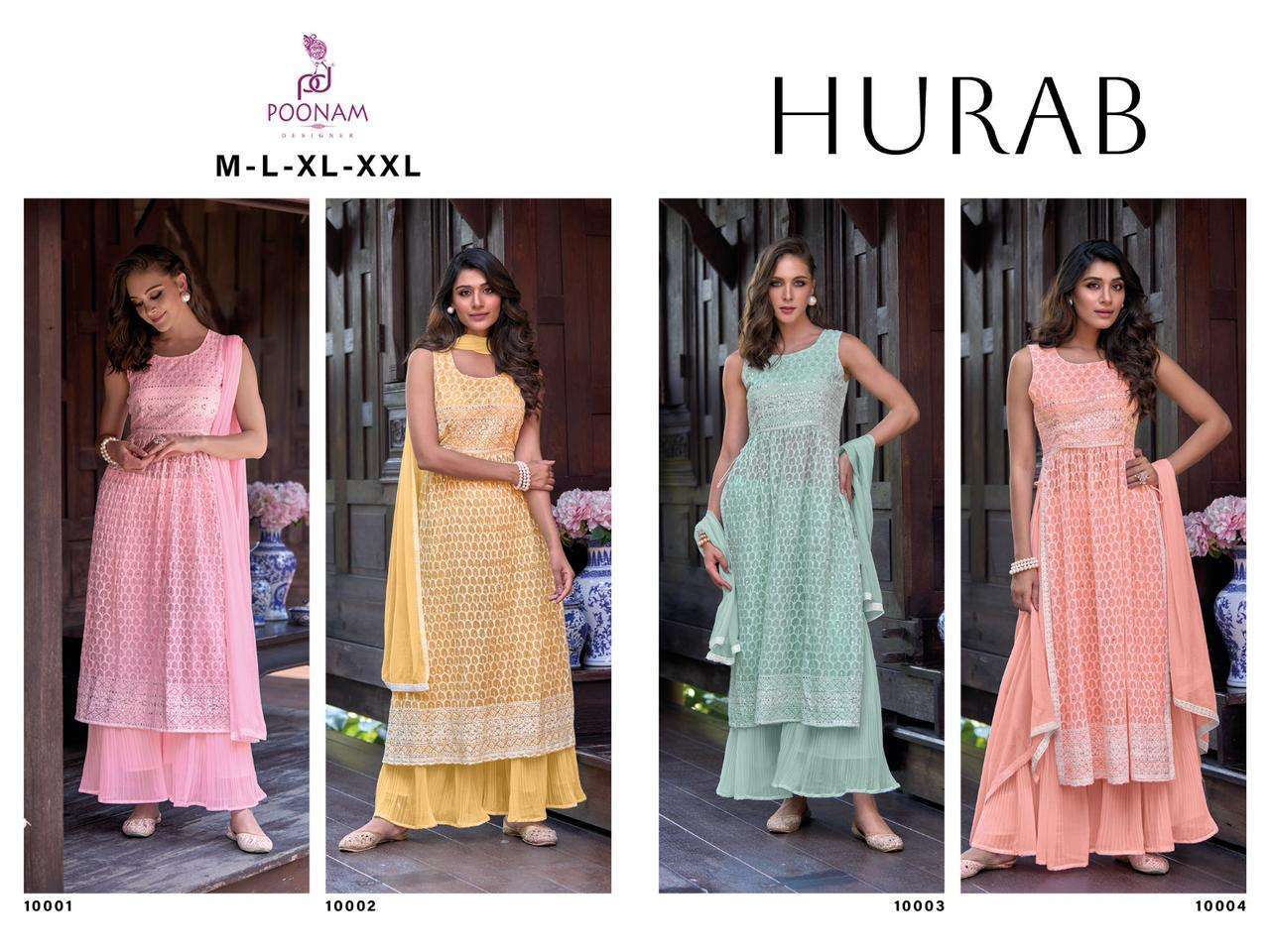 Poonam Designer Hurab Georgette with Nayra Cut Fancy Readymade Kurti ...