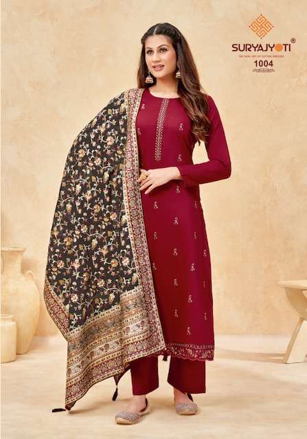 SURYAJYOTI KAINAAT VOL 1 Jam Satin with fancy Work dress Material ...