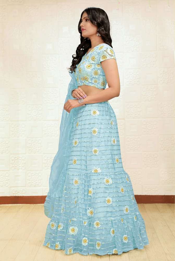 Sky blue color Net with Embroidery work designer Lehenga choli ...