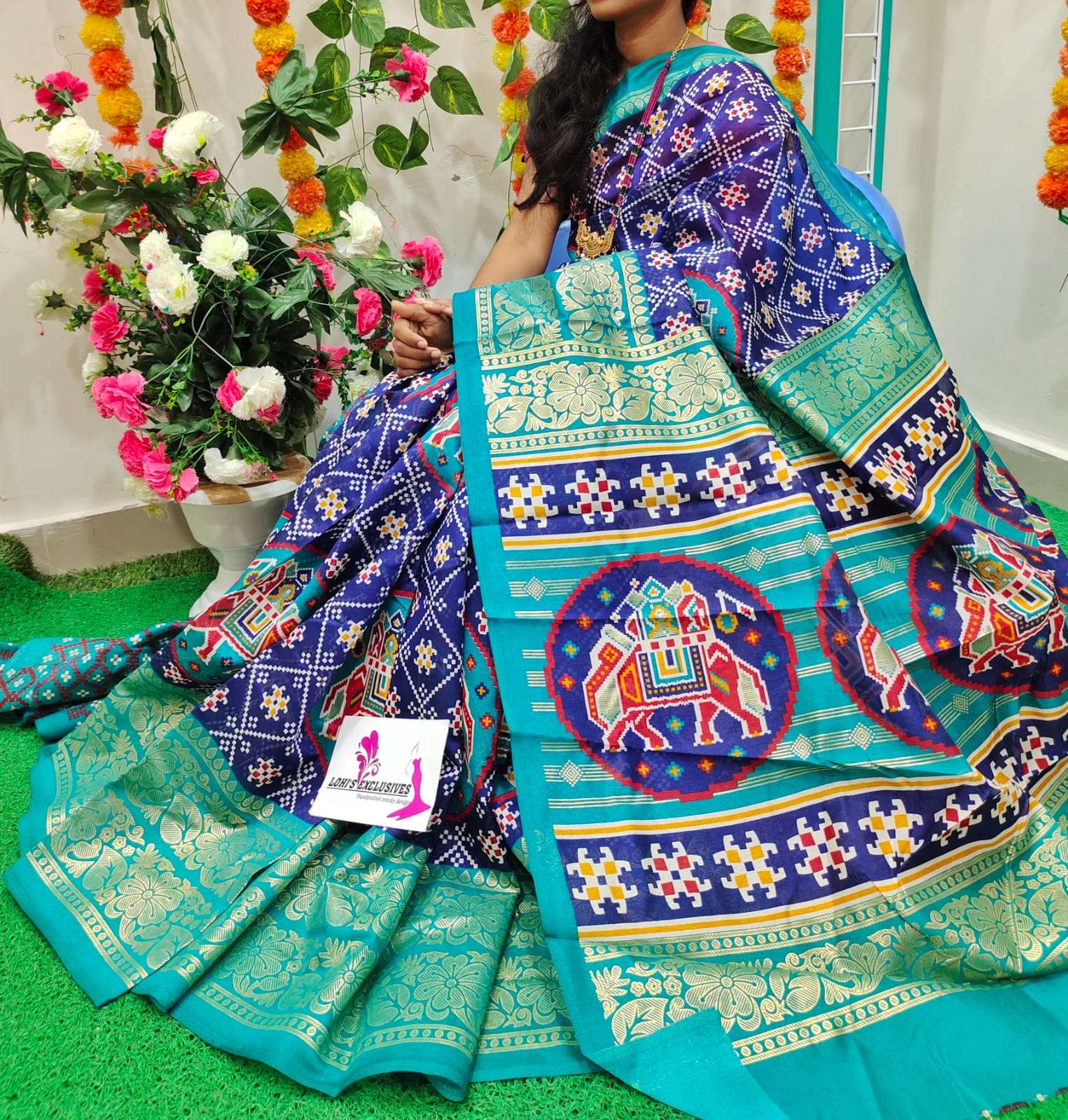 Cotton silk with Elephant Printed fancy Look Saree collection