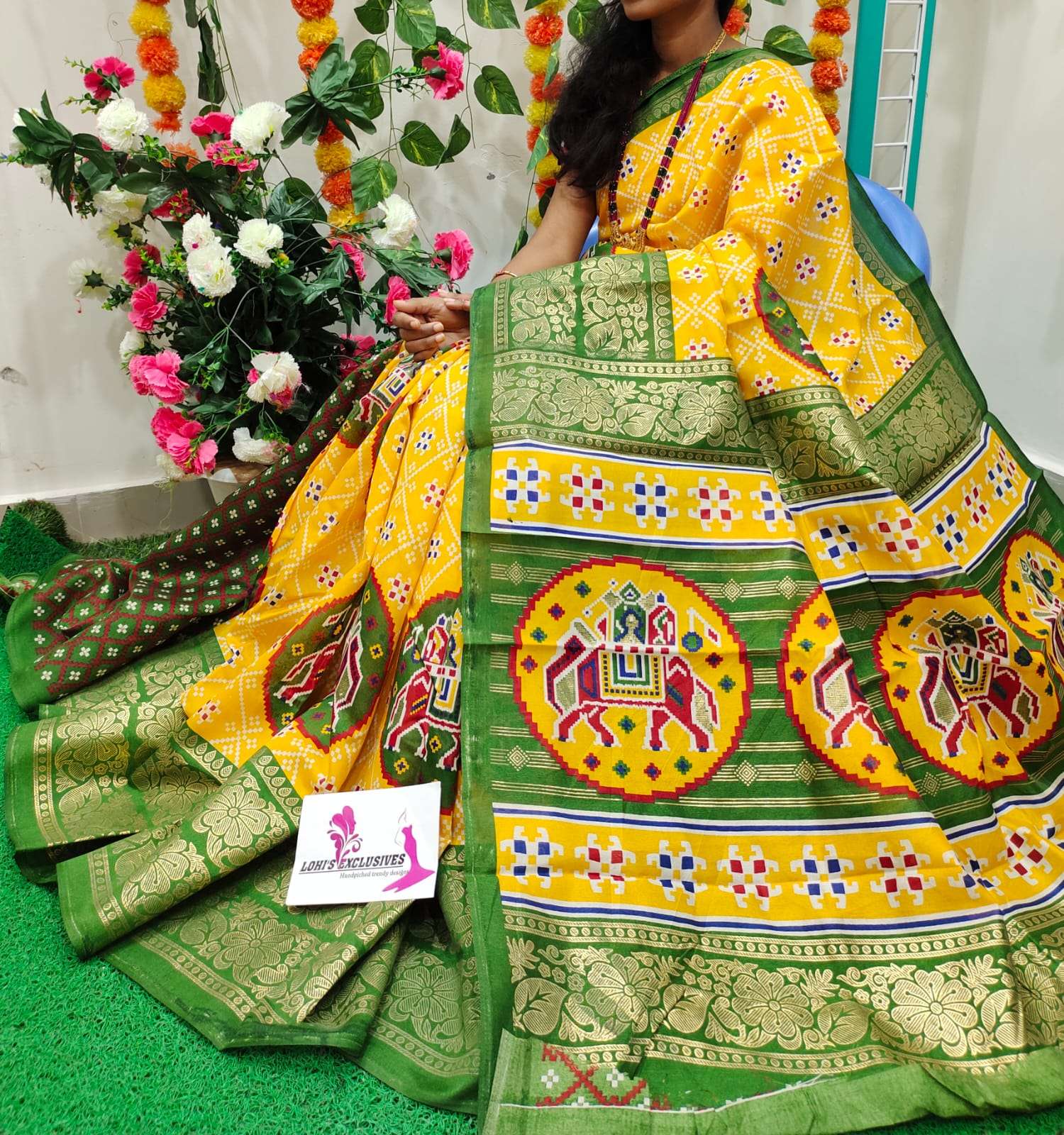 Cotton silk with Elephant Printed fancy Look Saree collection