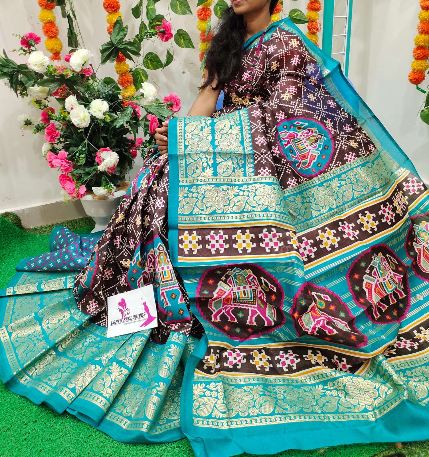 Cotton silk with Elephant Printed fancy Look Saree collection