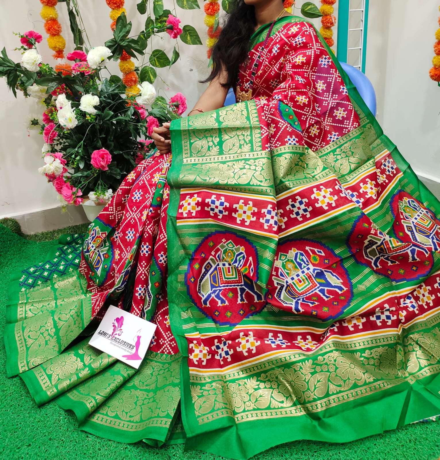 Cotton silk with Elephant Printed fancy Look Saree collection