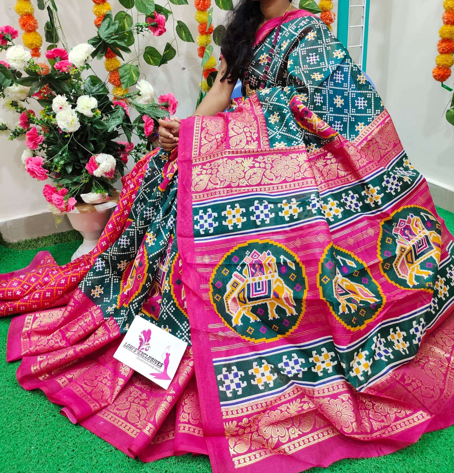 Cotton silk with Elephant Printed fancy Look Saree collection