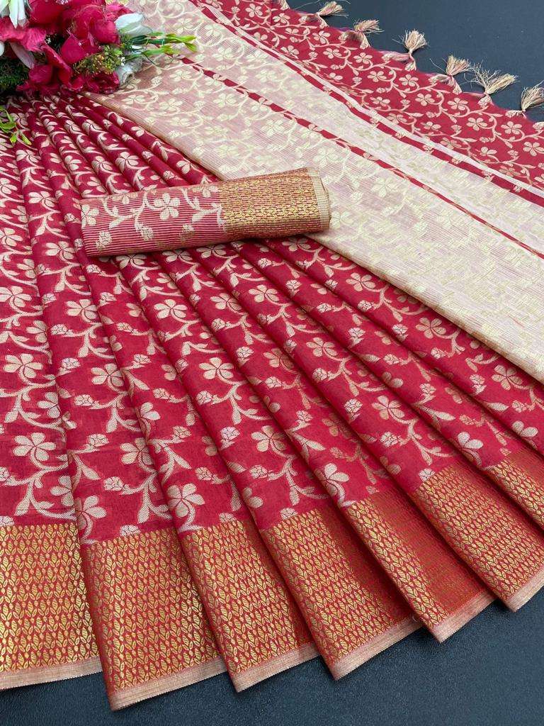 Cotton silk with Jacquard Weaving Flower Design saree collection