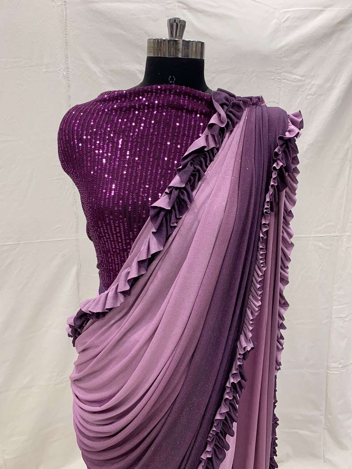 KABZAA Purple color fancy Fabric 1 minut wear saree collection