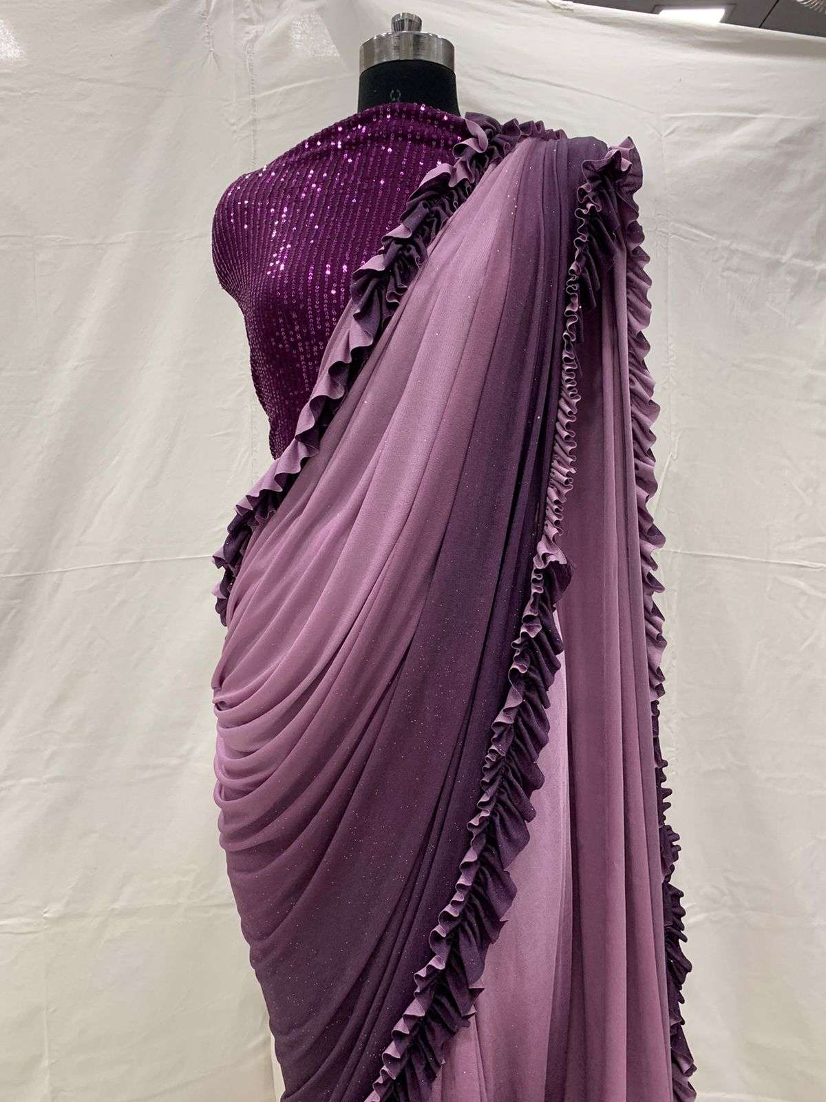 KABZAA Purple color fancy Fabric 1 minut wear saree collection