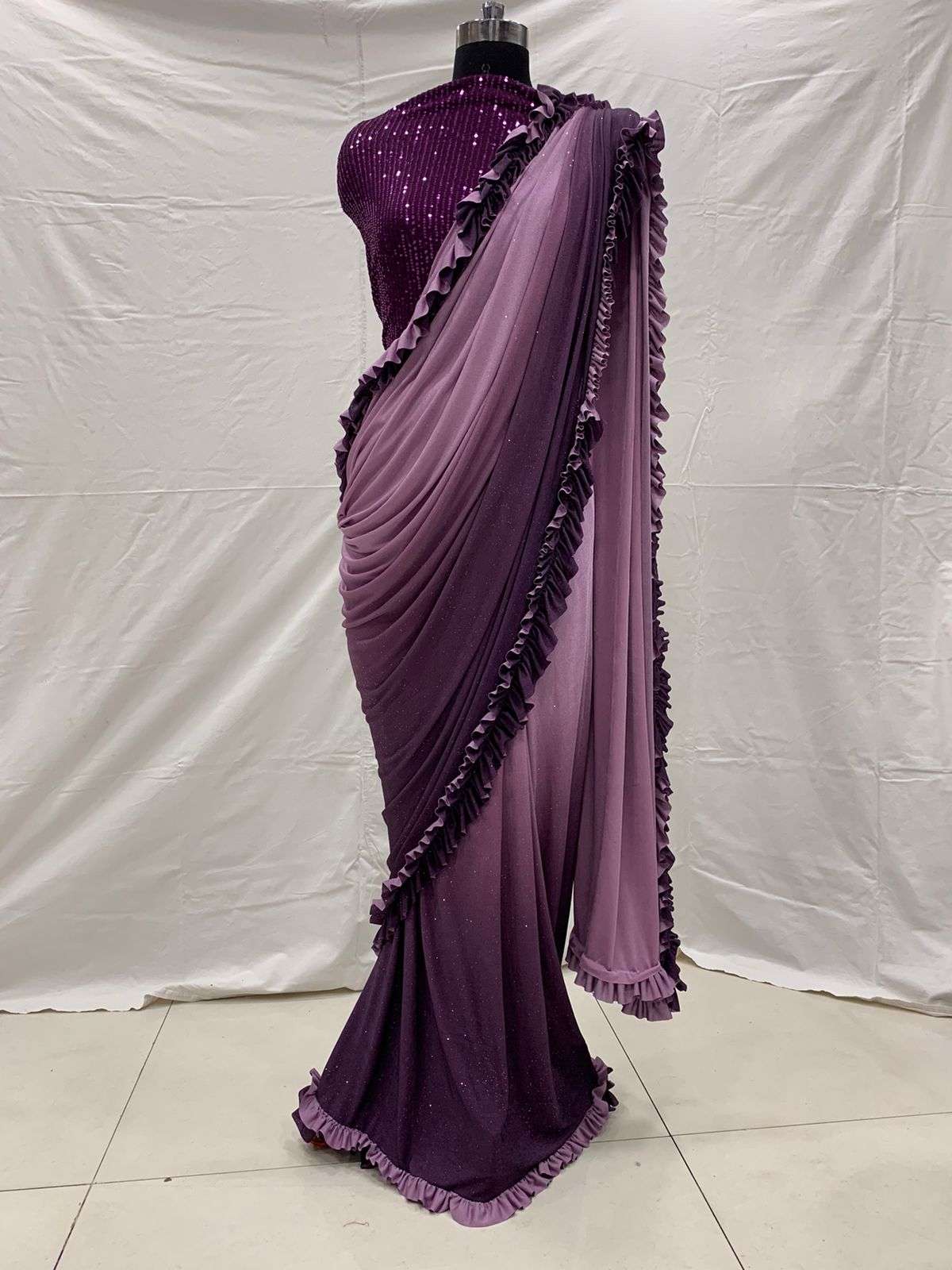 KABZAA Purple color fancy Fabric 1 minut wear saree collection