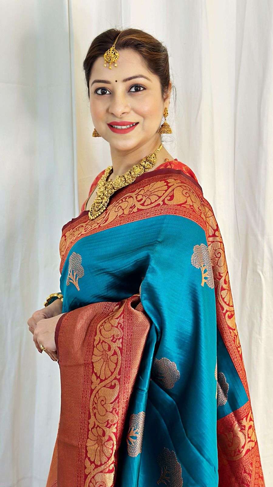 Rama color Soft Banarasi silk with Weaving Design saree collection