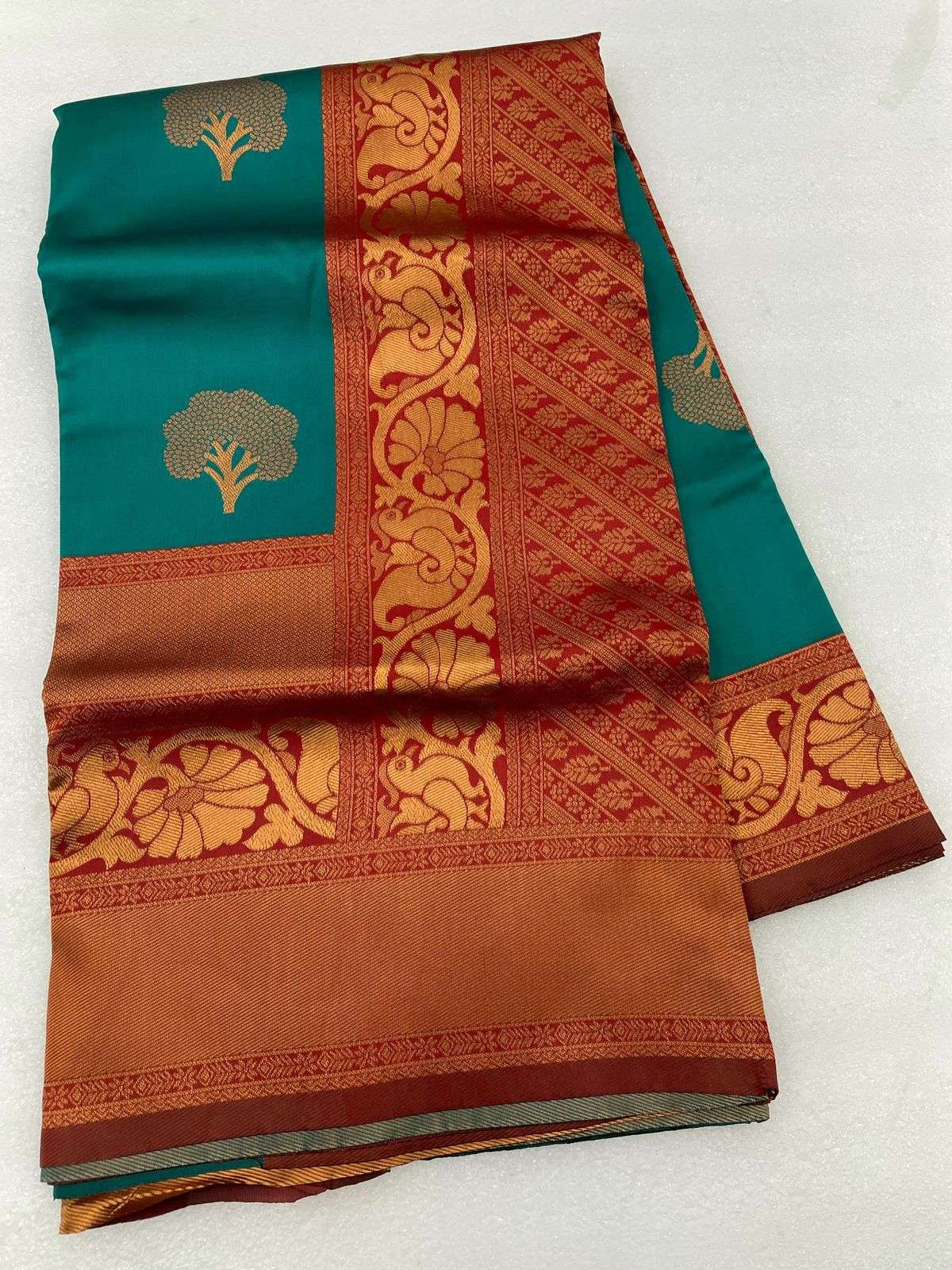 Rama color Soft Banarasi silk with Weaving Design saree collection