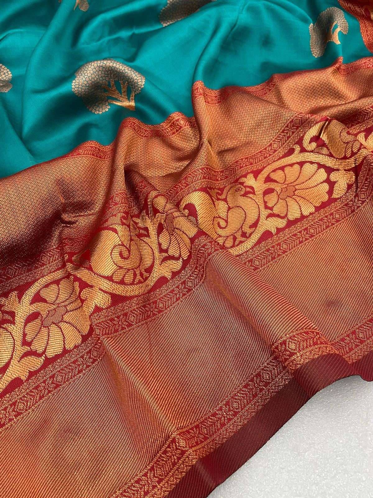 Rama color Soft Banarasi silk with Weaving Design saree collection