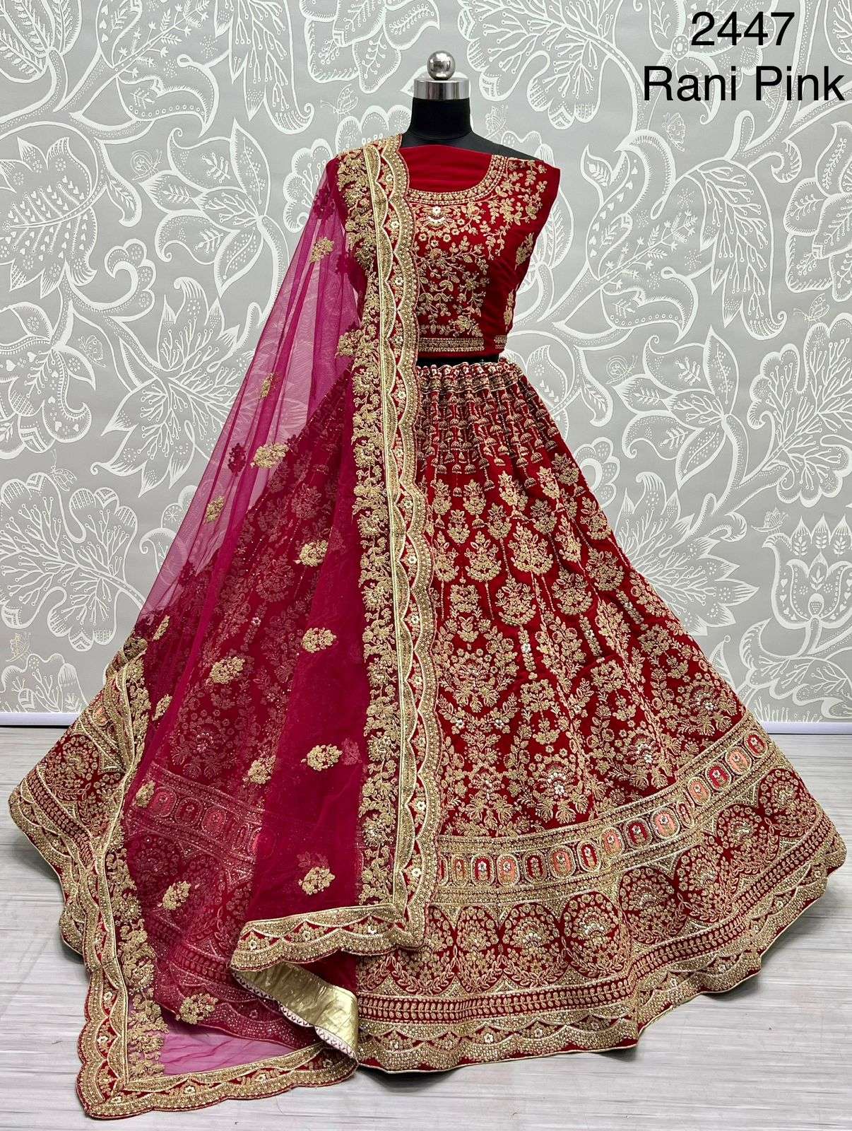 Rani Pink color Velvet with Heavy designer bridal wear hand work ...