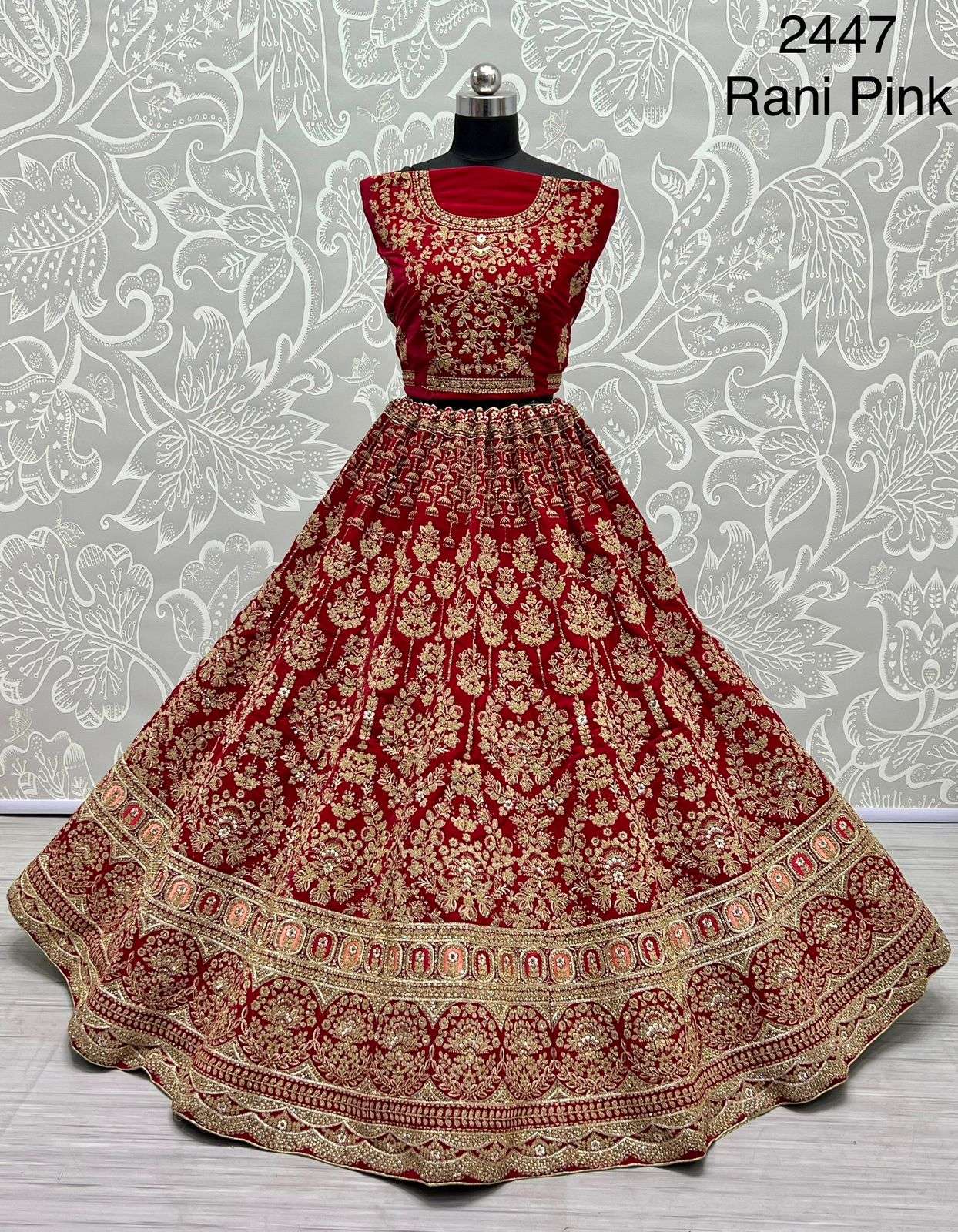 Rani Pink color Velvet with Heavy designer bridal wear hand work ...