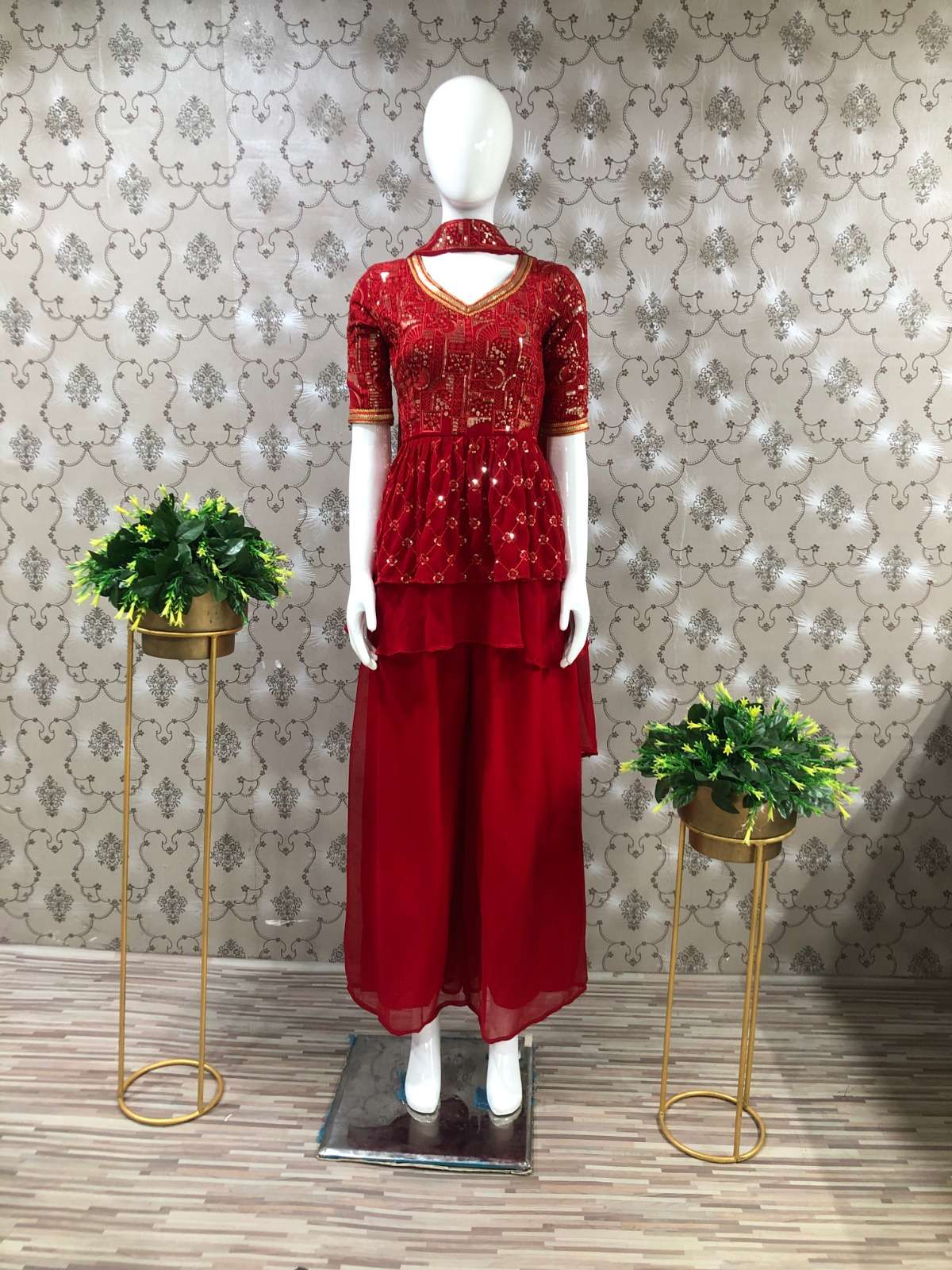 Red color georgette with fancy work shara collection