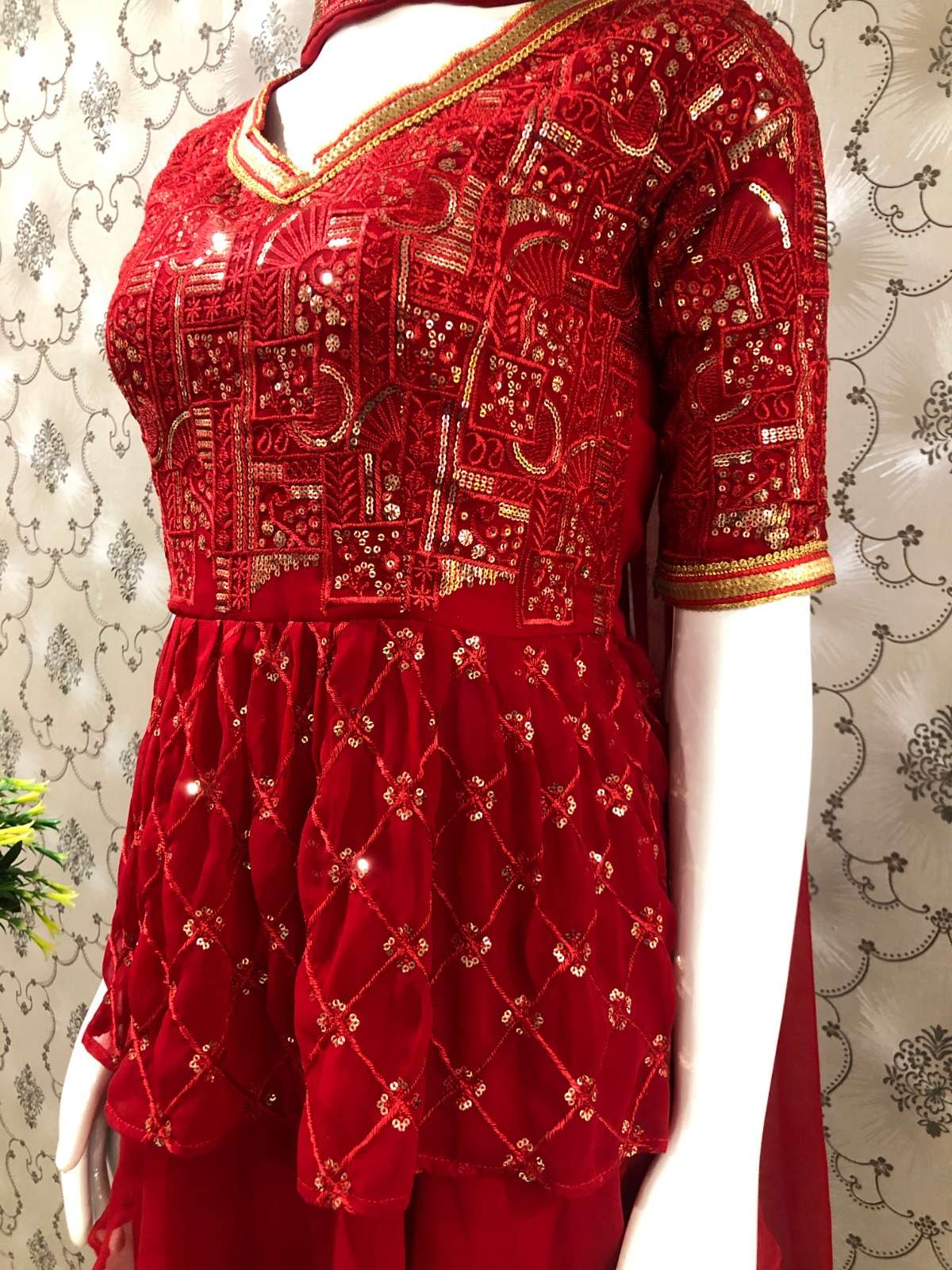 Red color georgette with fancy work shara collection