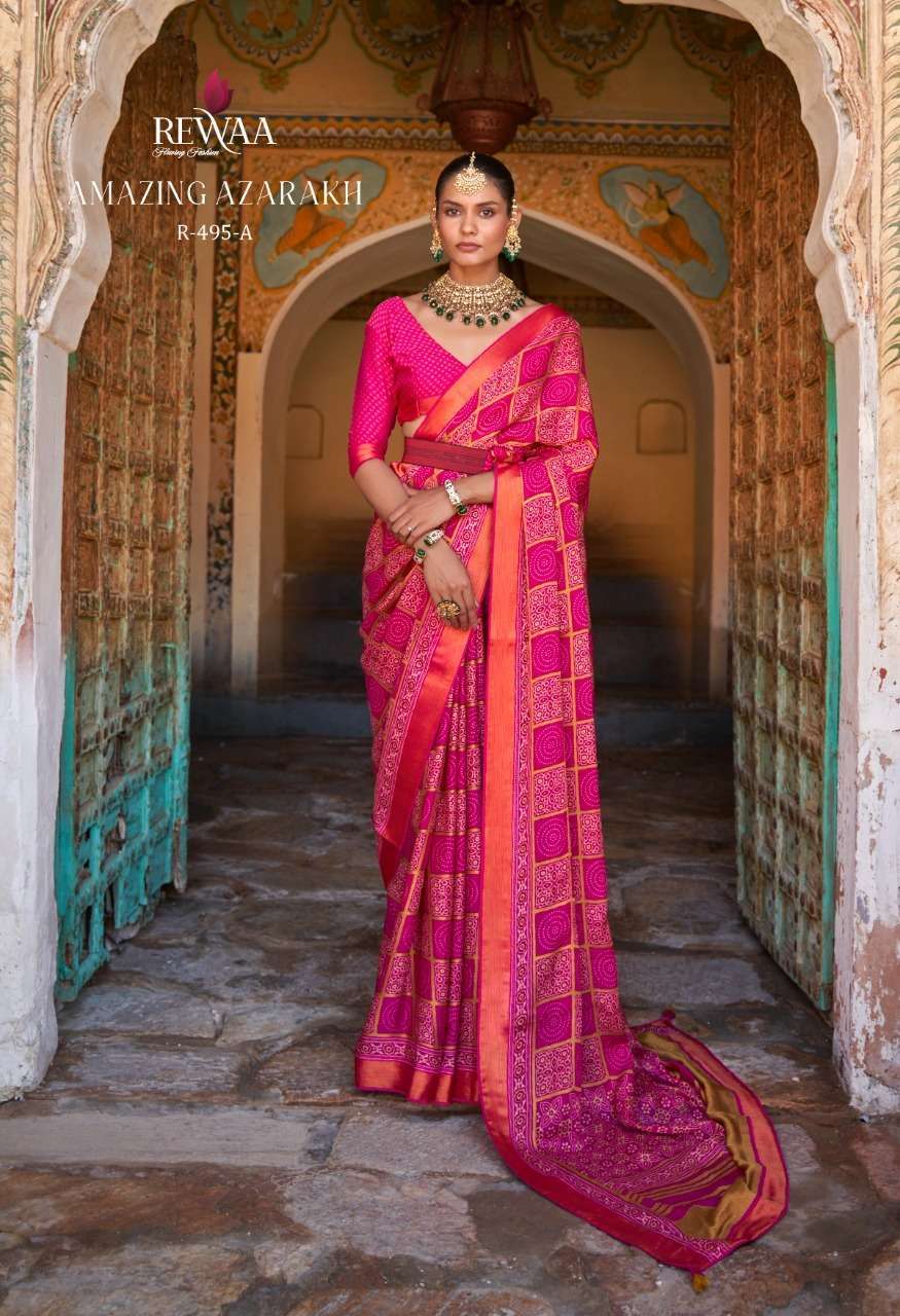 Rewaa fashion Amazing Brasso Azarakh Printed saree collection