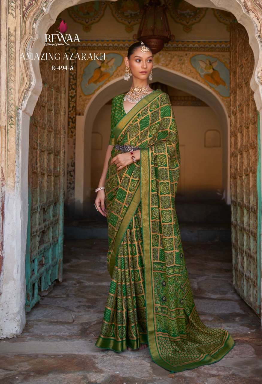 Rewaa fashion Amazing Brasso Azarakh Printed saree collection