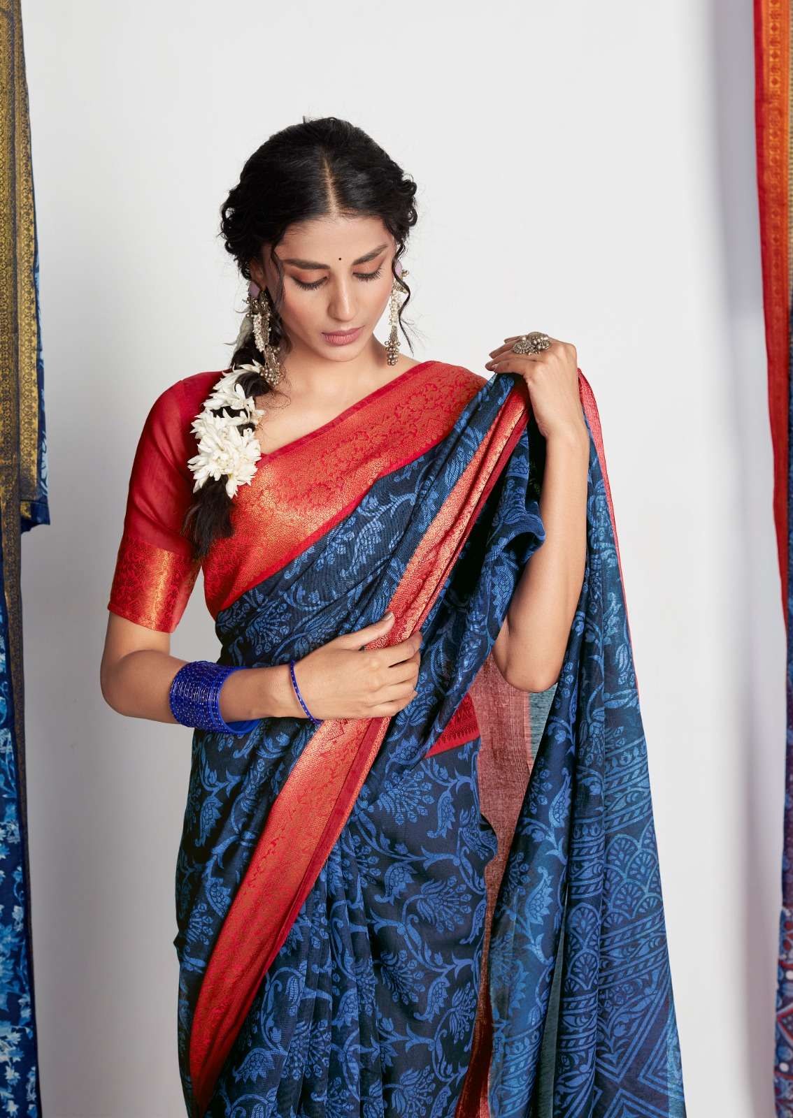 SR Sarees Indigo Jacquard Chanderi silk with BLue shade saree ...