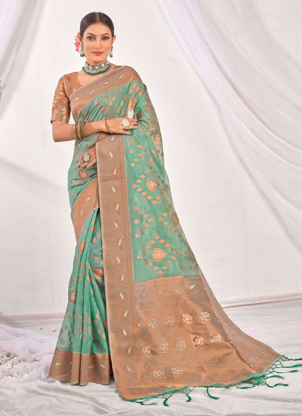 Sangam Print Gouri Organza with fancy Look saree collection at best rate