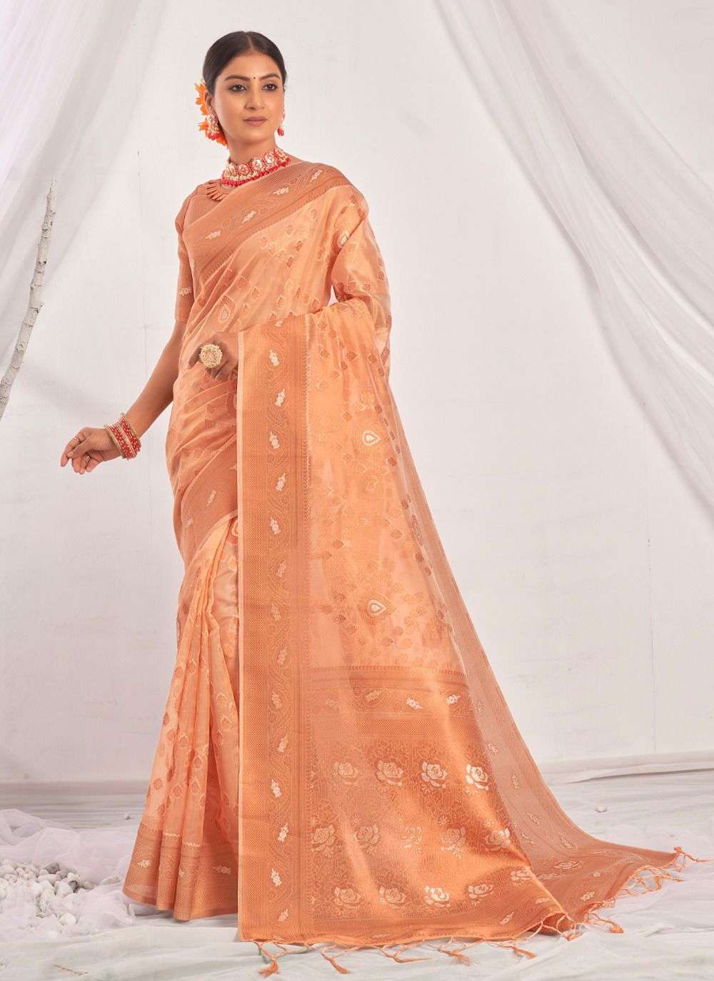 Sangam Print Gouri Organza with fancy Look saree collection at best rate