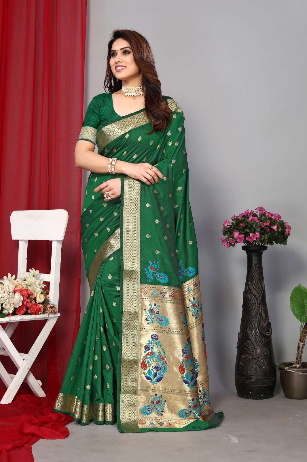 Silk with Paithani style pallu design saree collection