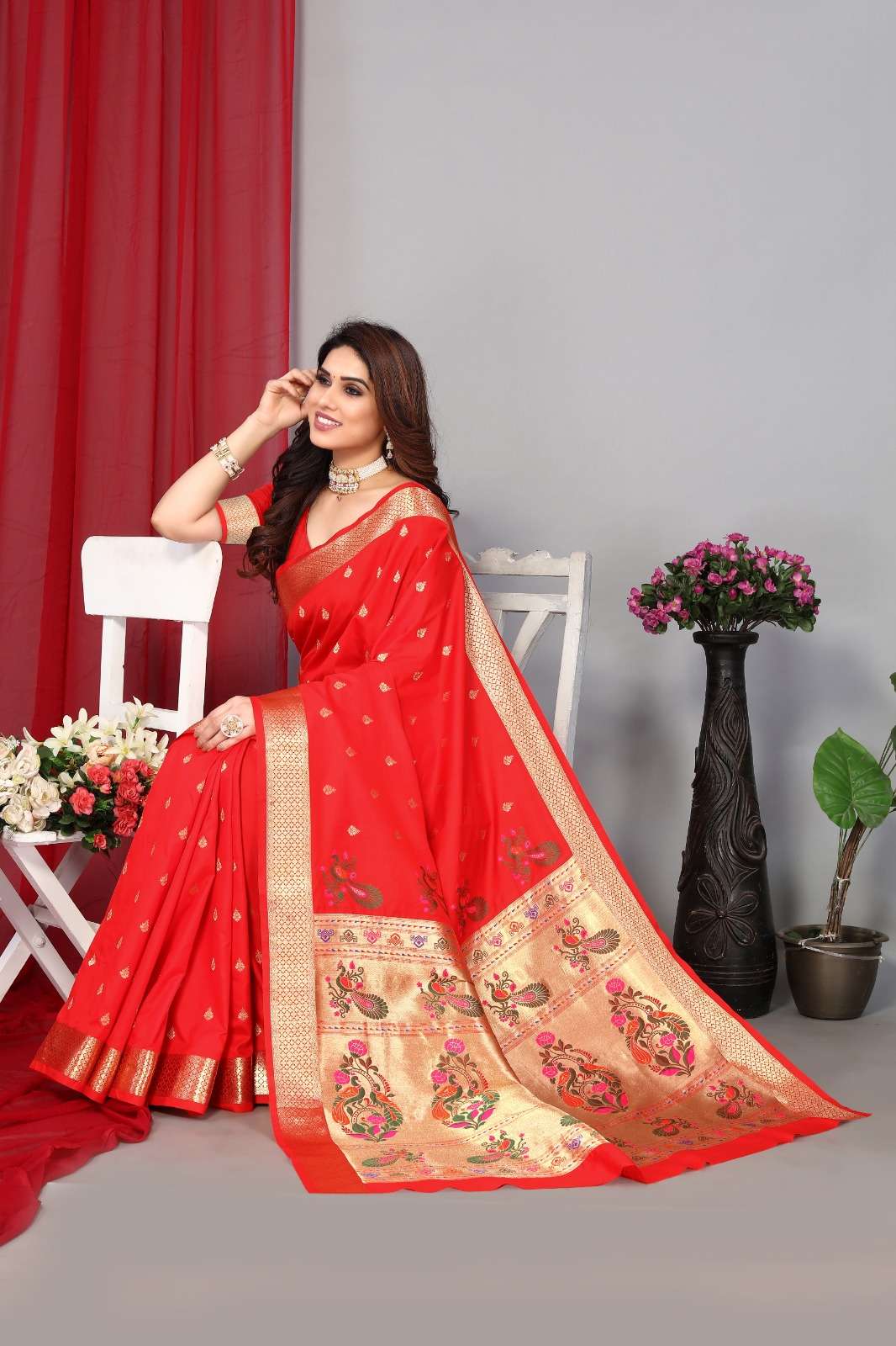 Silk with Paithani style pallu design saree collection