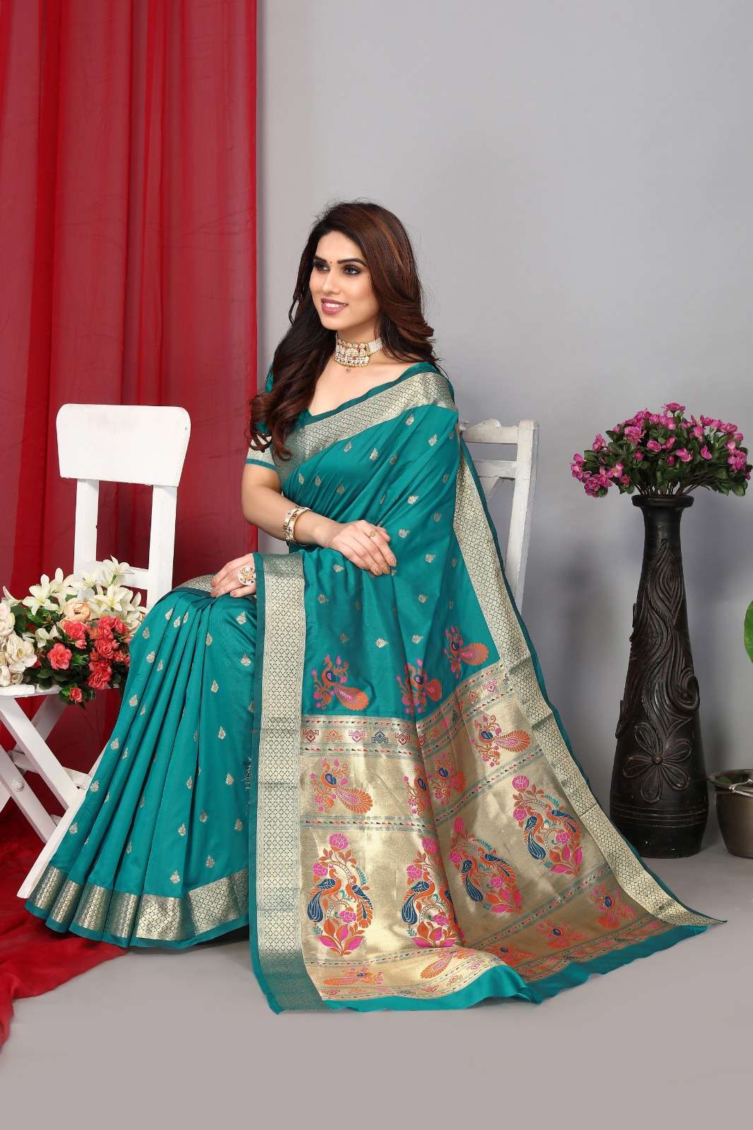 Silk with Paithani style pallu design saree collection