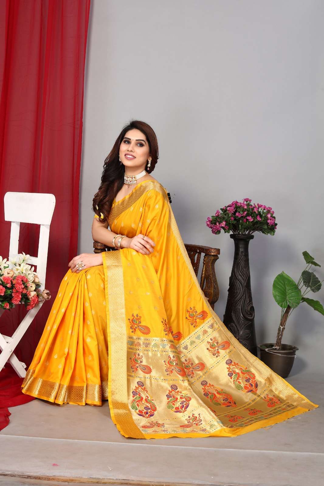 Silk with Paithani style pallu design saree collection