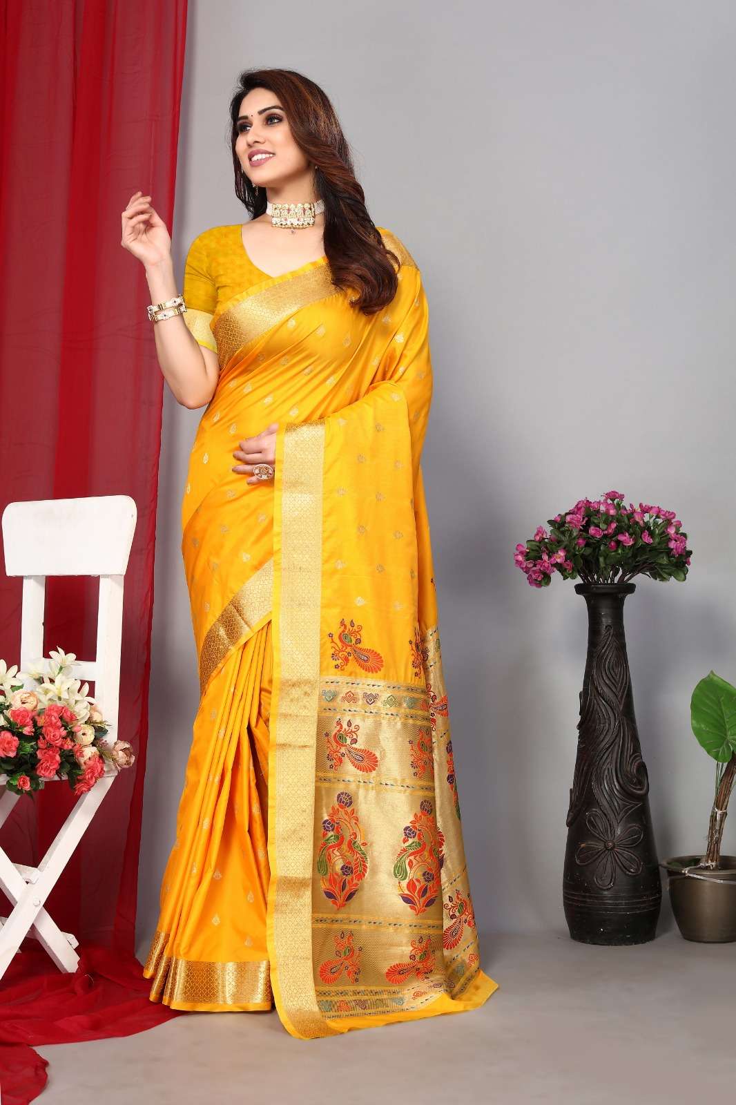 Silk with Paithani style pallu design saree collection