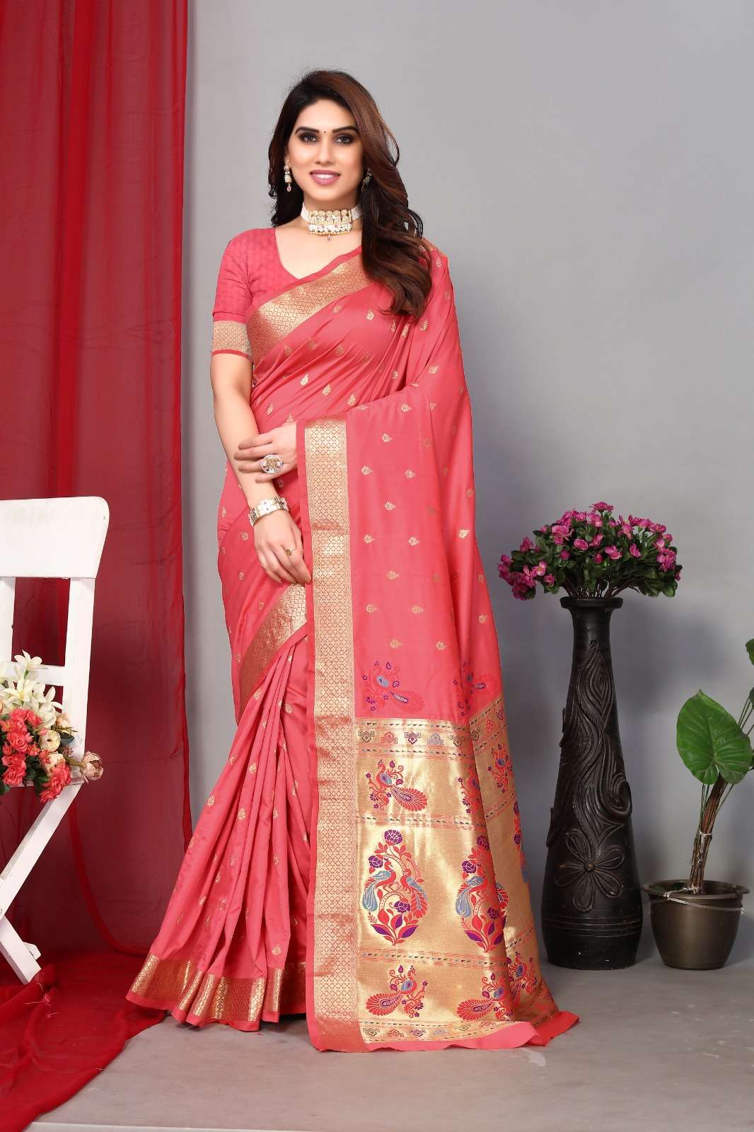 Silk with Paithani style pallu design saree collection