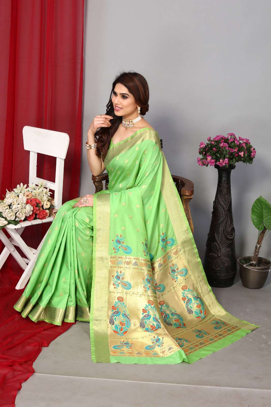 Silk with Paithani style pallu design saree collection