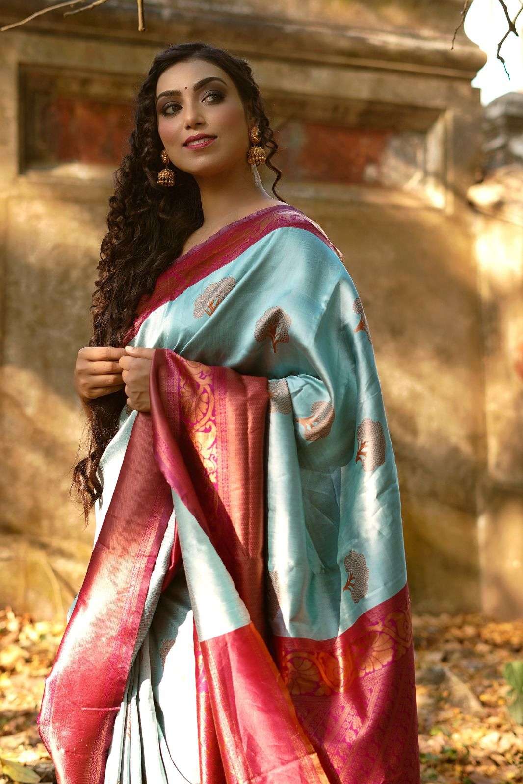 Soft Banarasi silk Firozi BLue Color With Weaving Border saree collection