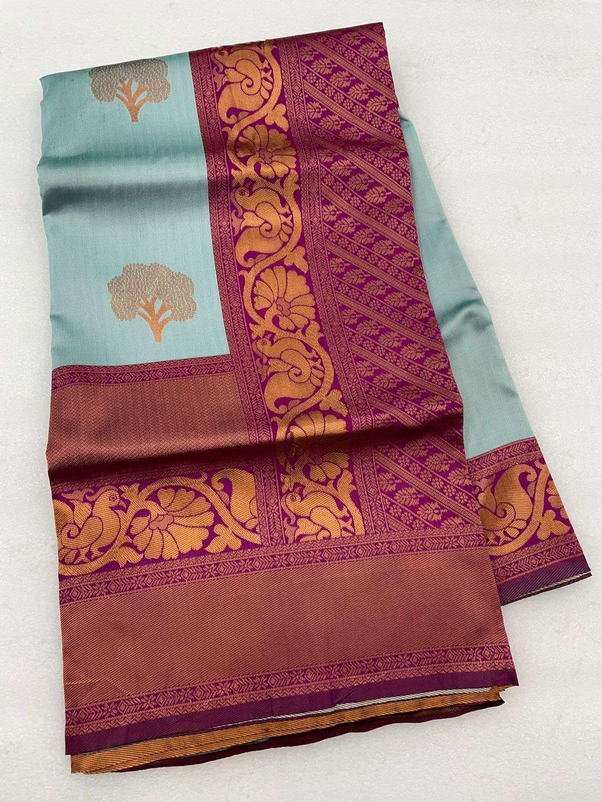 Soft Banarasi silk Firozi BLue Color With Weaving Border saree collection